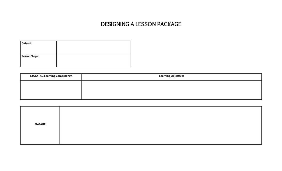 Genyo Lesson Pacakge Workshop Template - curriculum development - DESIGNING A LESSON PACKAGE ...