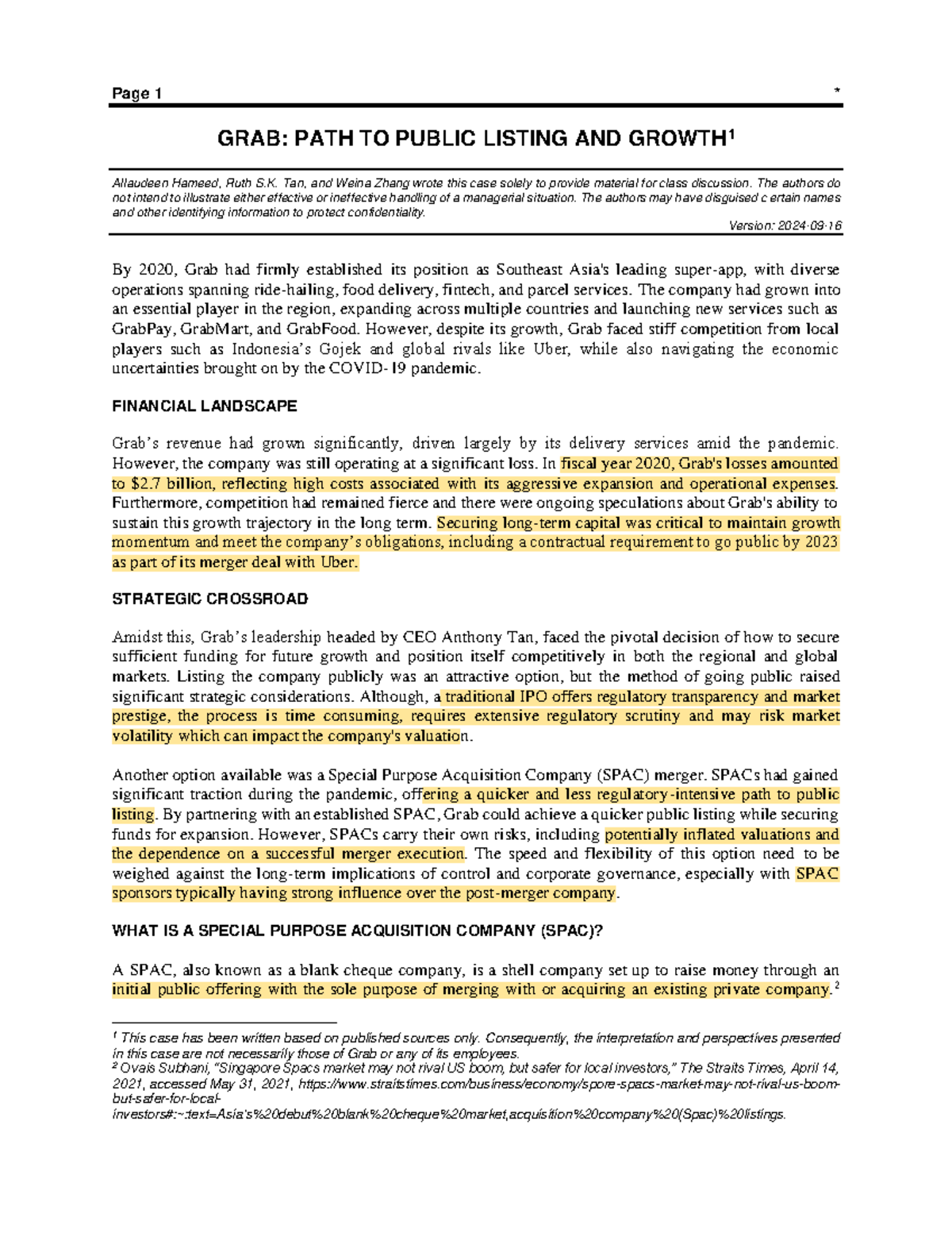 FIN3701A Case 1 GRAB - GRAB: PATH TO PUBLIC LISTING AND GROWTH 1 ...