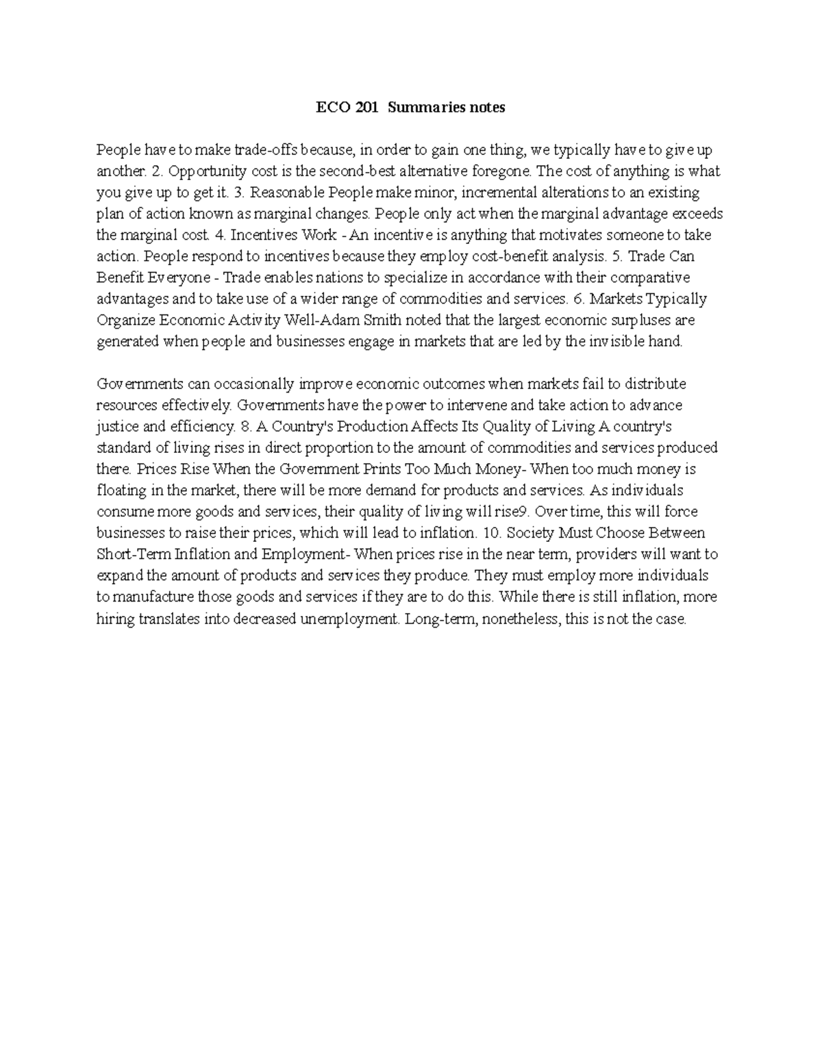 ECO 201 Summaries notes - ECO 201 Summaries notes People have to make ...
