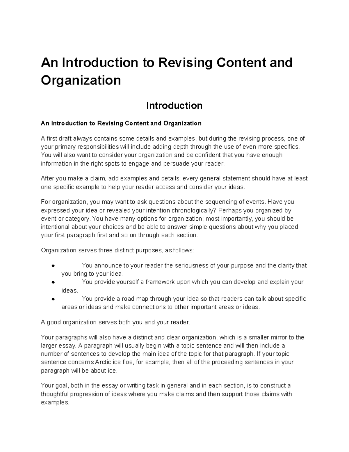 An Introduction to Revising Content and Organization - An Introduction ...
