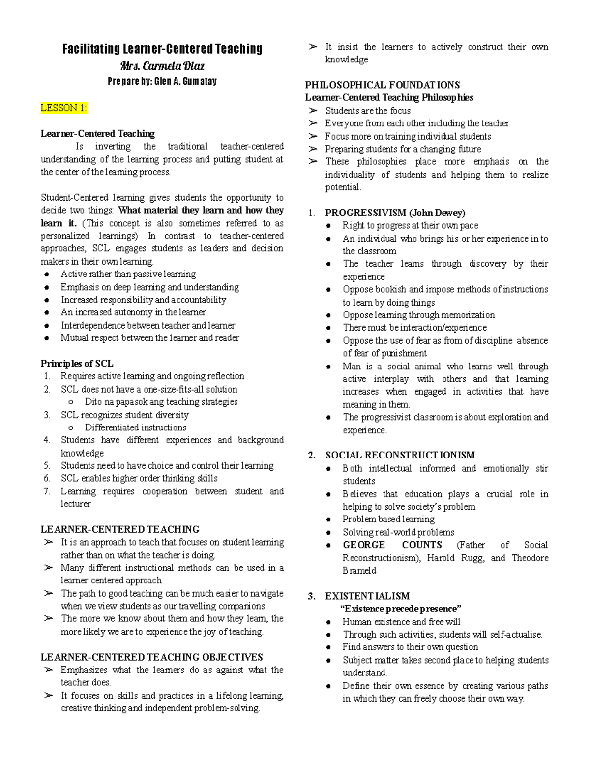 Faci -1 - Summary Facilitating Learner-Centered Teaching - Facilitating Learner-Centered ...