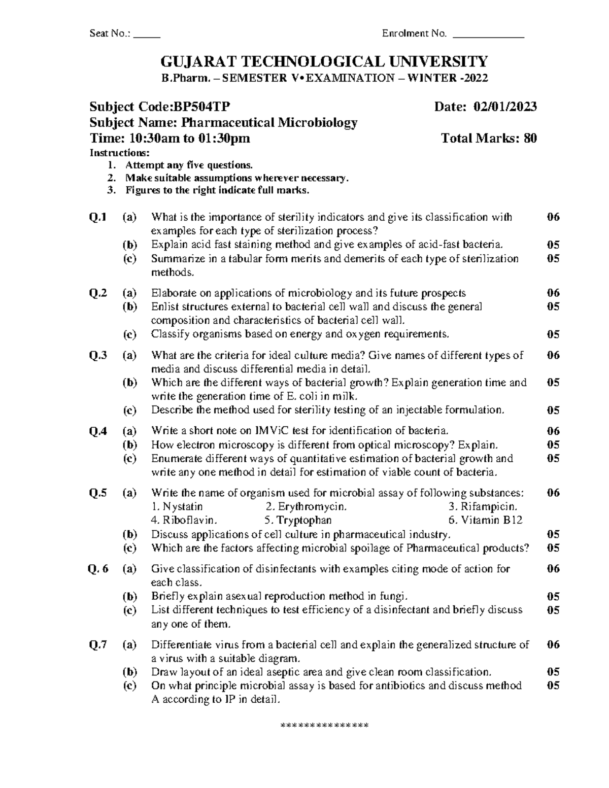 BP504TP - Seat No.: _____ Enrolment No. _____________ GUJARAT ...