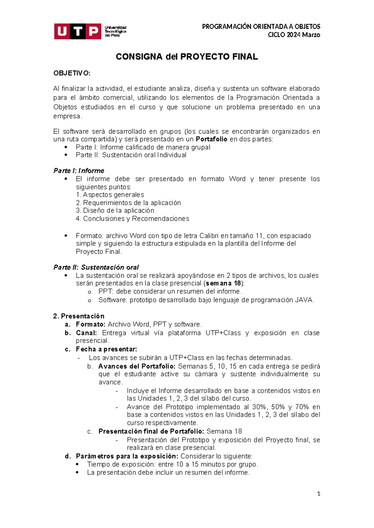 Consigna Trabajo Final - Renta Carros - POO (2) - CICLO 2024 Marzo CONSIGNA del PROYECTO FINAL ...
