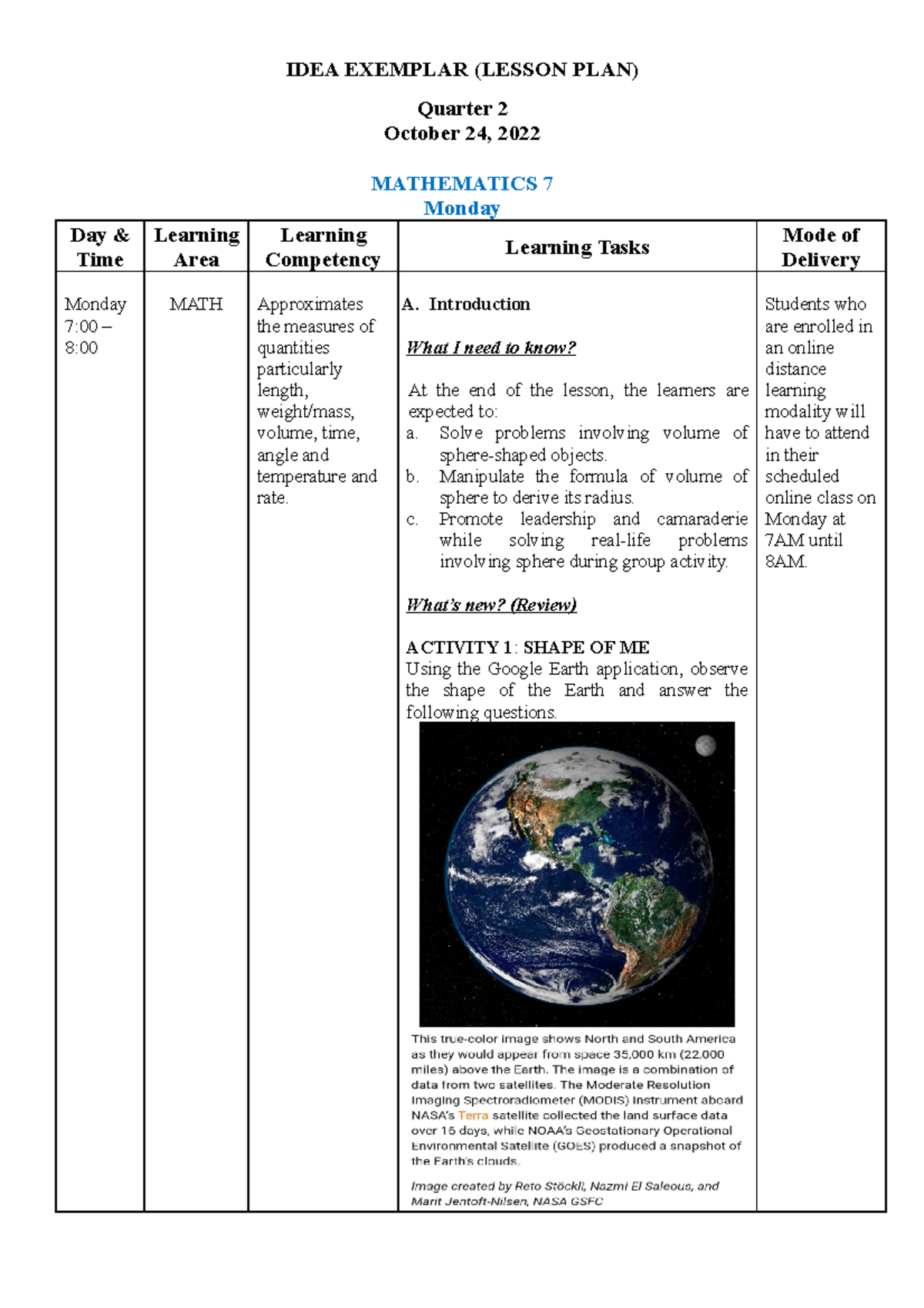 Prelim IDEA Exemplar Quarre Francis R - IDEA EXEMPLAR (LESSON PLAN ...