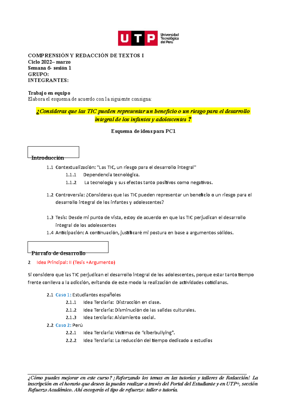 S06.s1-G-Esquema para PC1 (material) 2022 marzo (2) - COMPRENSIÓN Y REDACCIÓN DE TEXTOS I Ciclo ...
