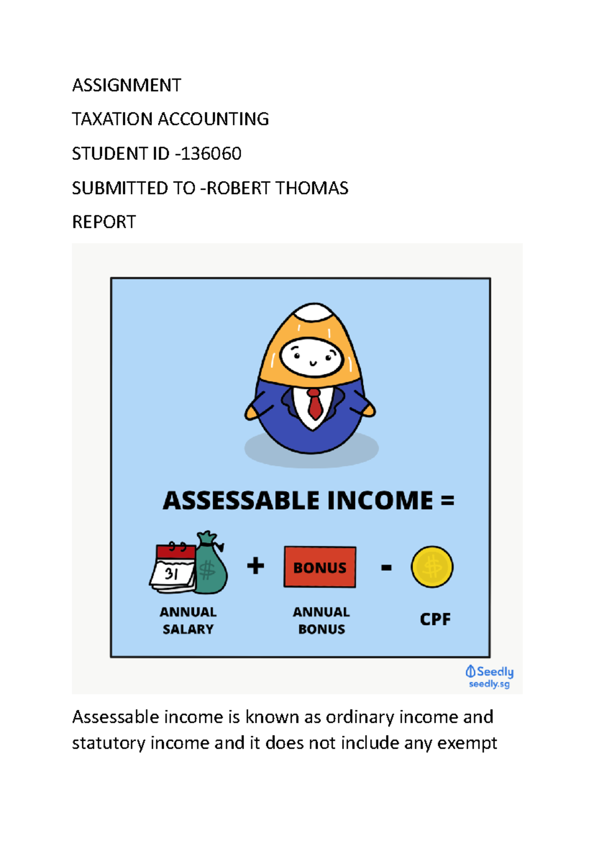 Assignment tax - Taxation accounting - ASSIGNMENT TAXATION ACCOUNTING ...