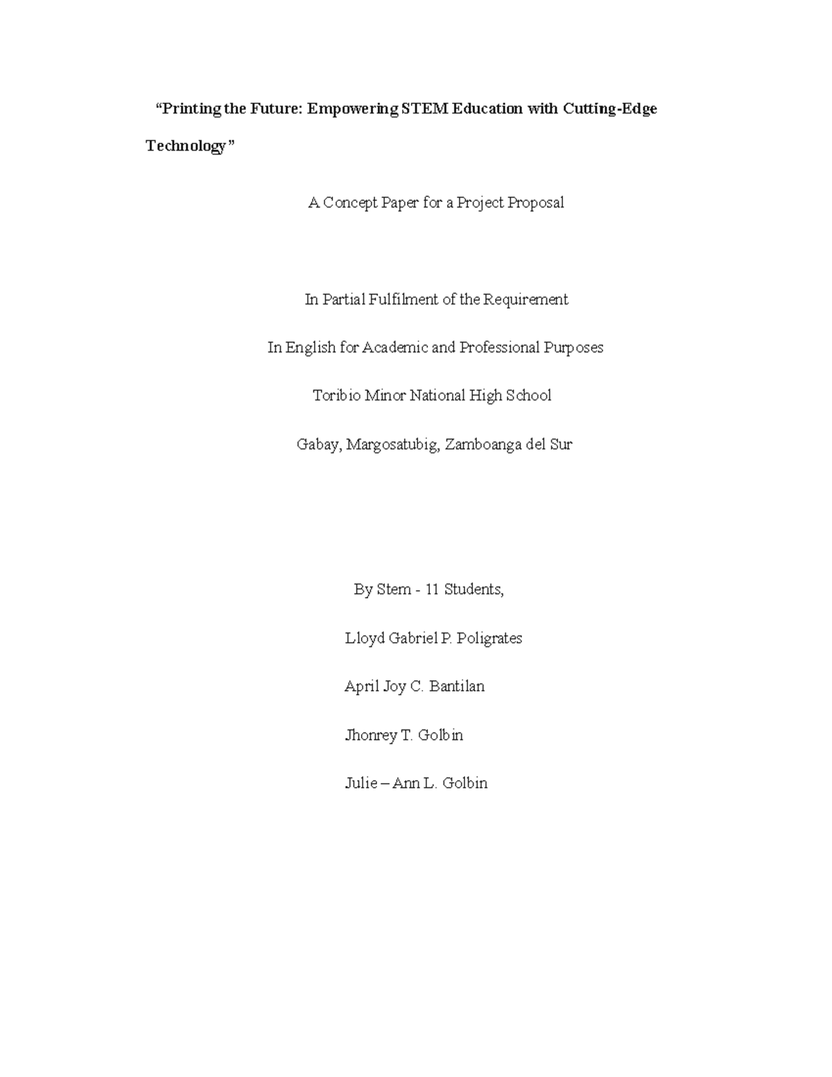Concept paper (Initial) - “Printing the Future: Empowering STEM ...