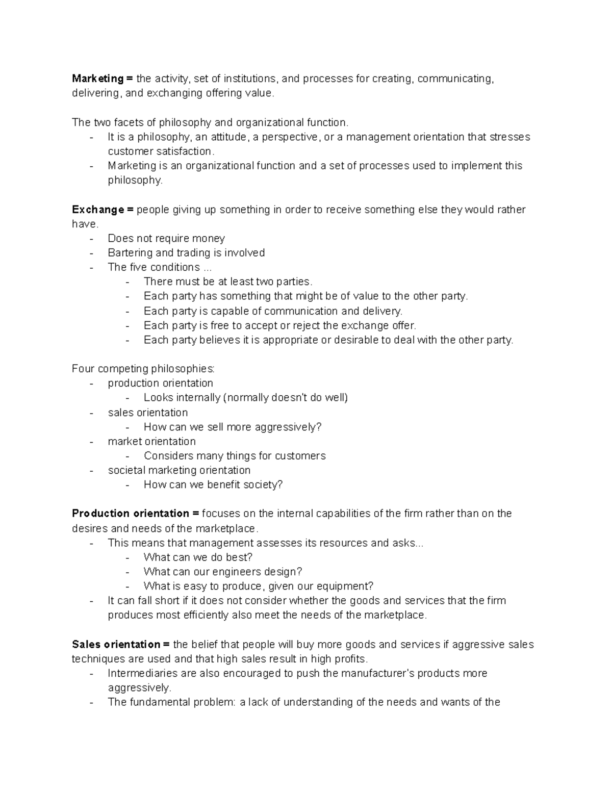 Marketing Course Overall - Marketing = the activity, set of ...