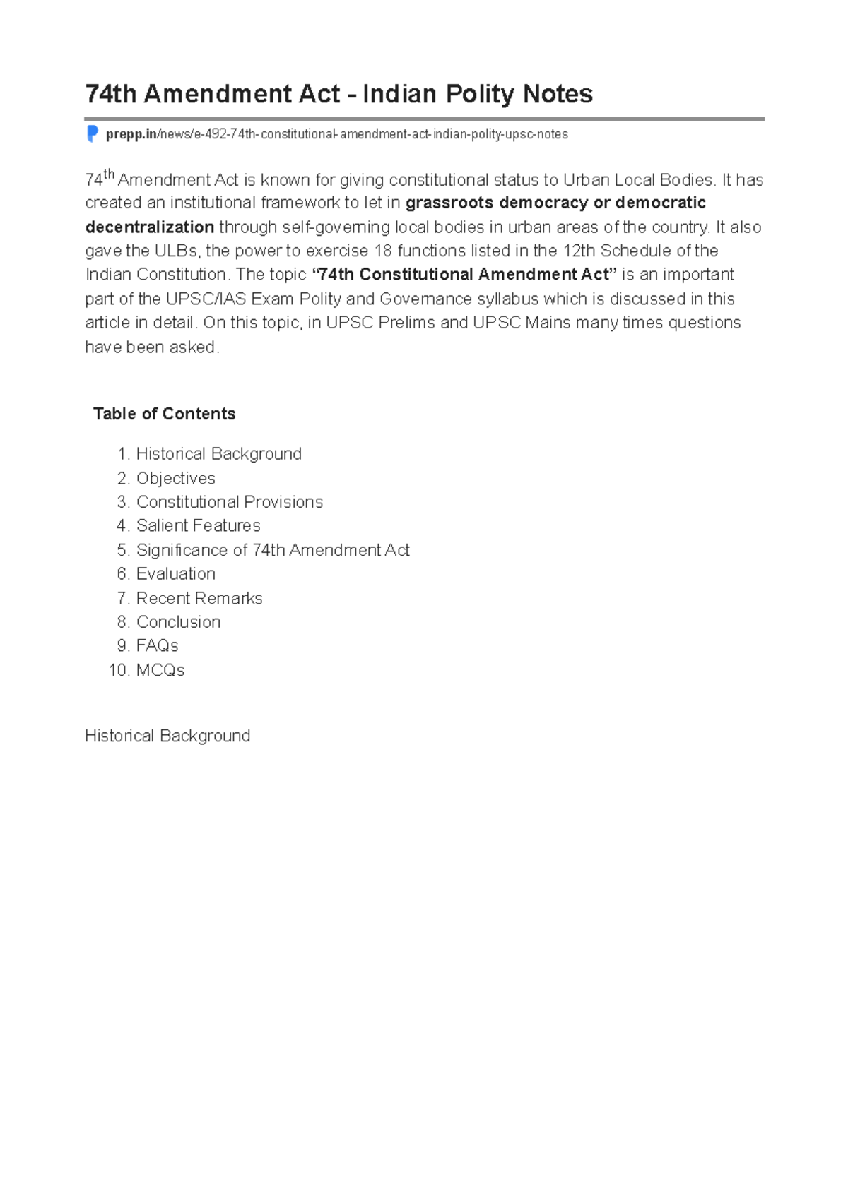 74th Amendment Act - Indian Polity Notes - 74th Amendment Act - Indian ...