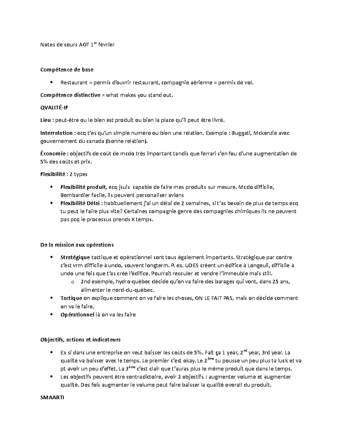 Notes cours aot - Notes de cours AOT 1er février Compétence de base ...