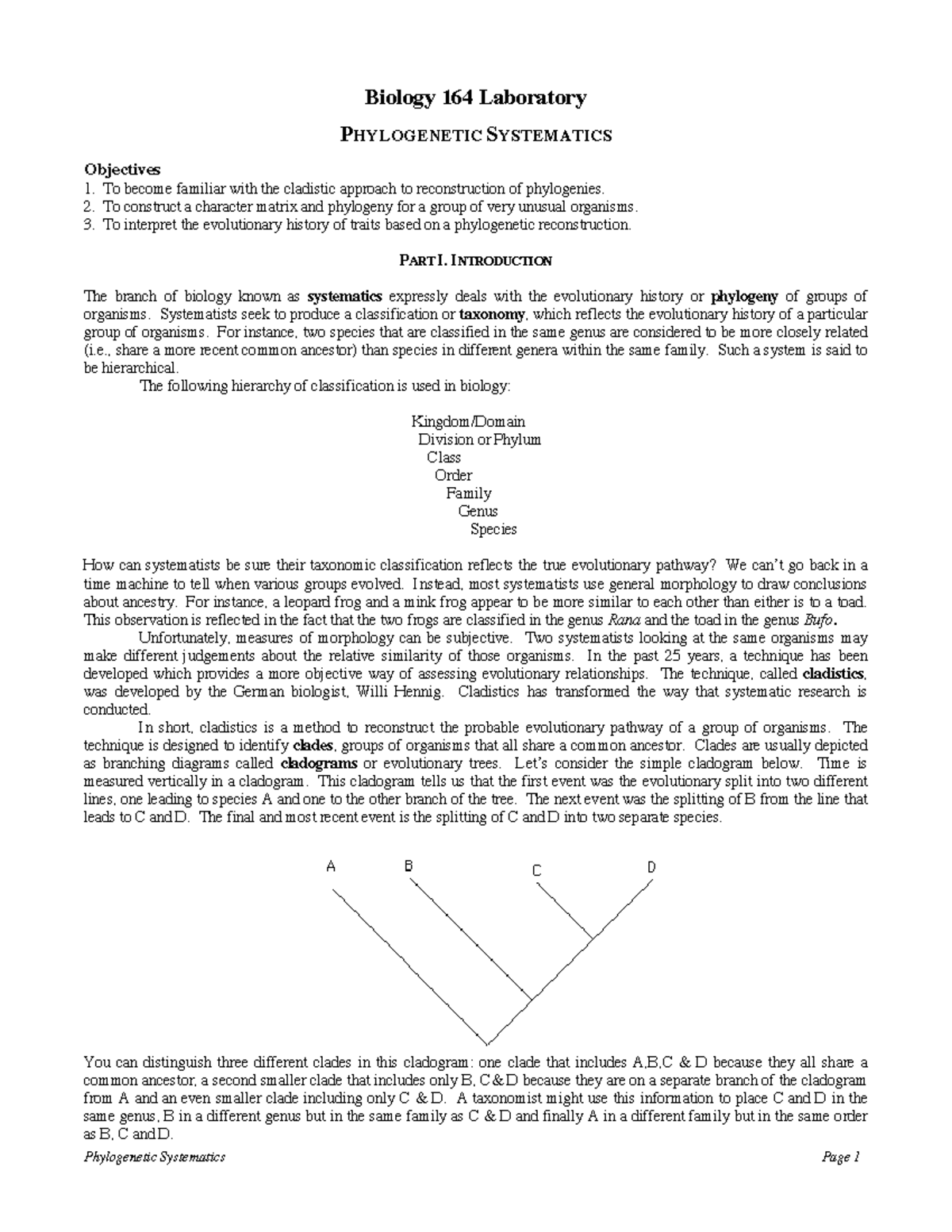Cladistics - resources - Biology 164 Laboratory PHYLOGENETIC ...