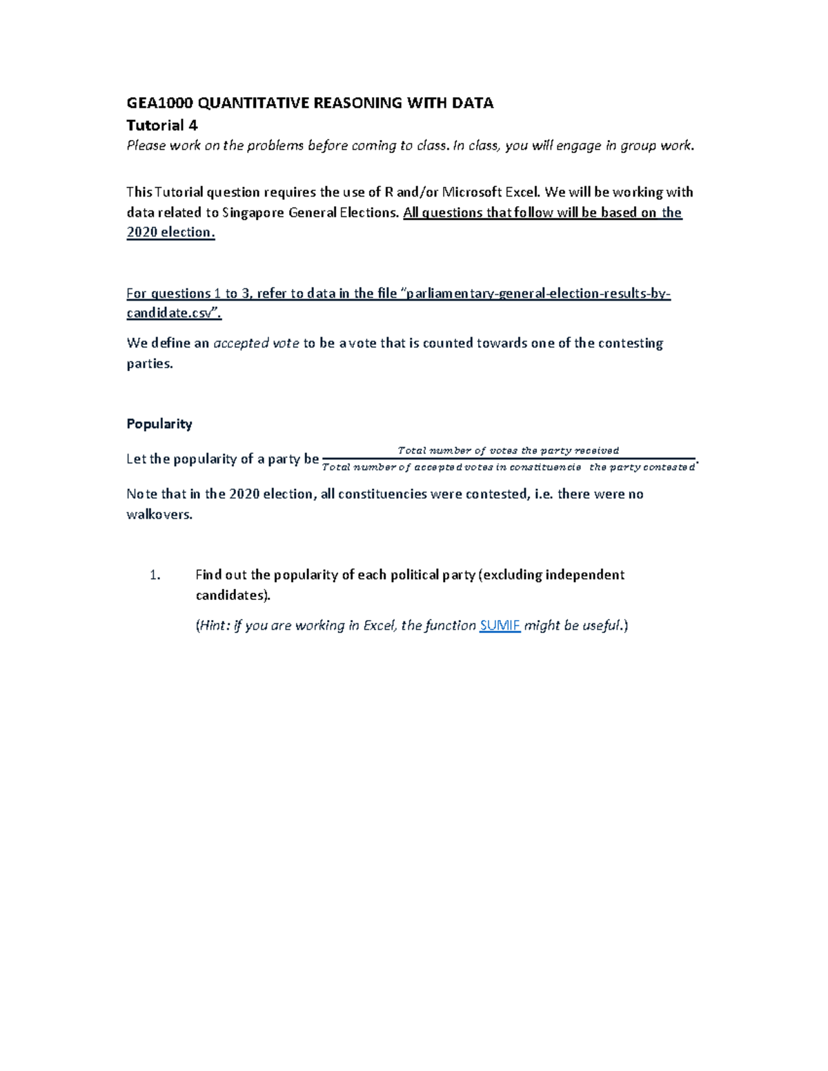 Tutorial 4 Lecture Notes 4 Gea1000 Quantitative Reasoning With Data Tutorial 4 Please Work