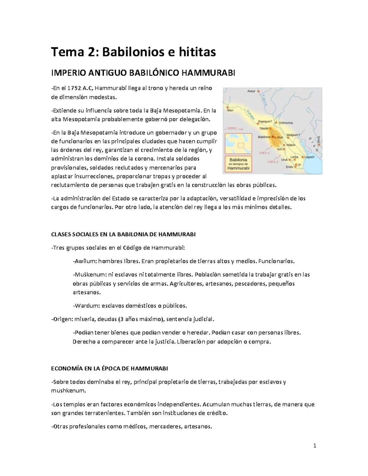Tema 2 - Apuntes Historia Antigua I - Tema 2: Babilonios e hititas ...