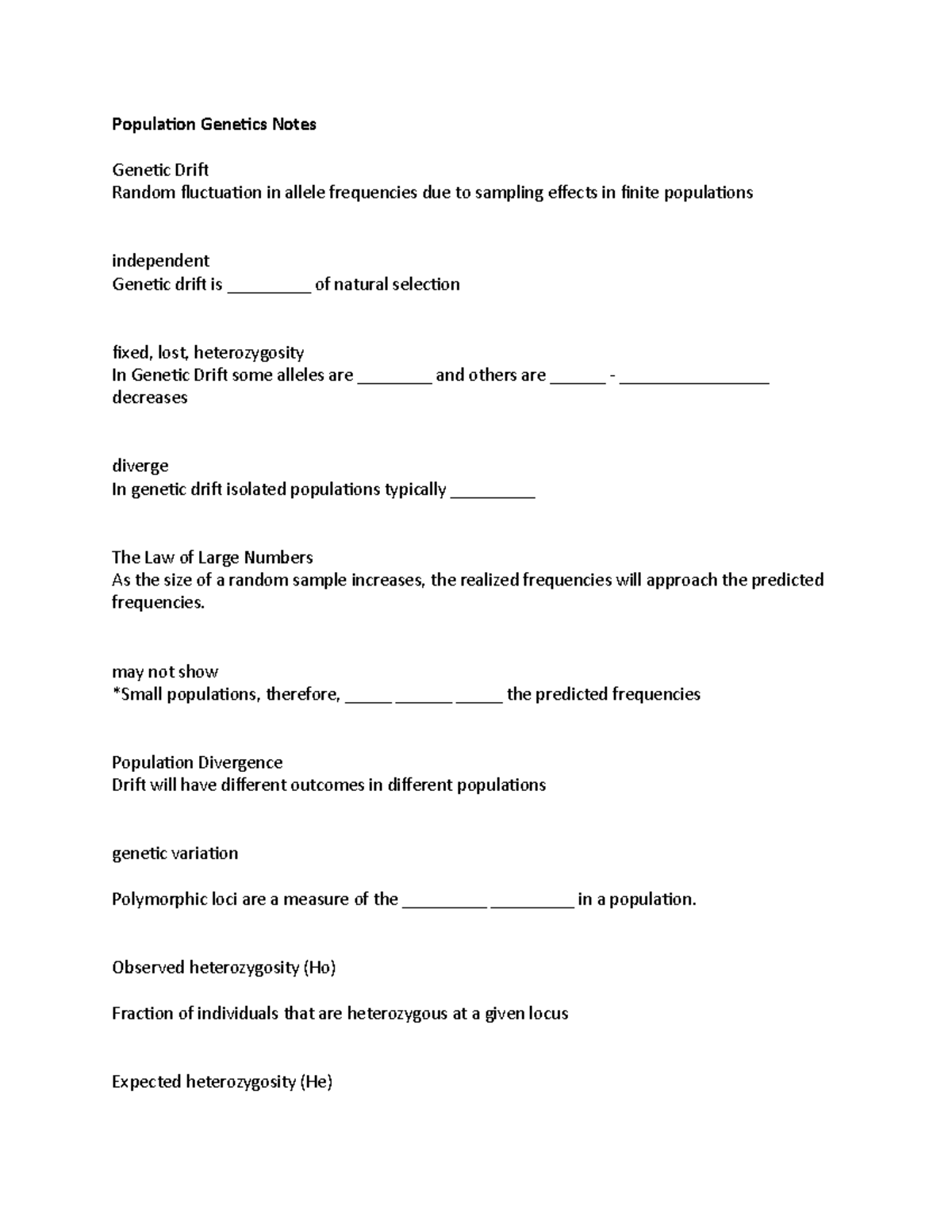 Population Genetics Notes - Population Genetics Notes Genetic ...