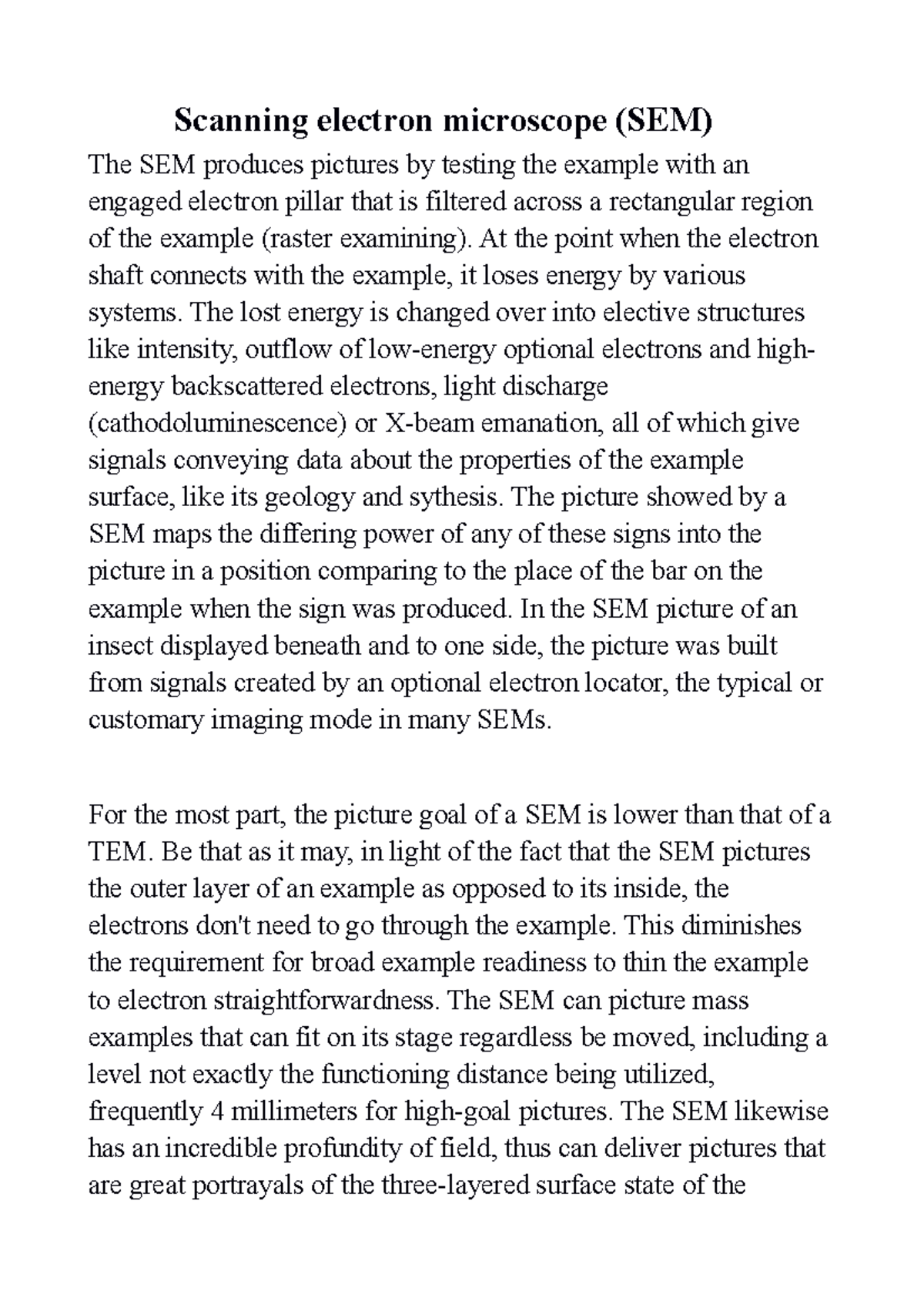 Scanning electron microscope (SEM) - At the point when the electron ...
