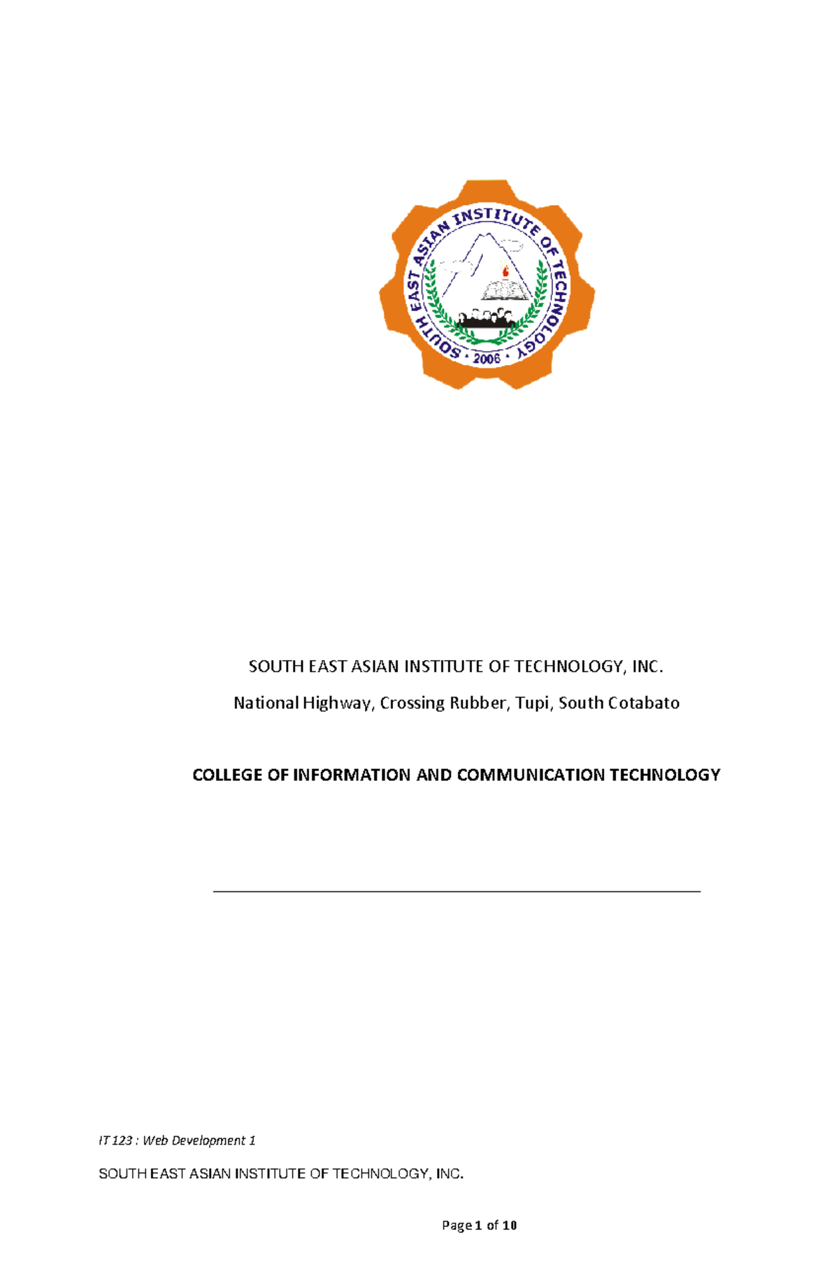 Week 5 - detailed lesson plan - IT 123 : Web Development 1 SOUTH EAST ...