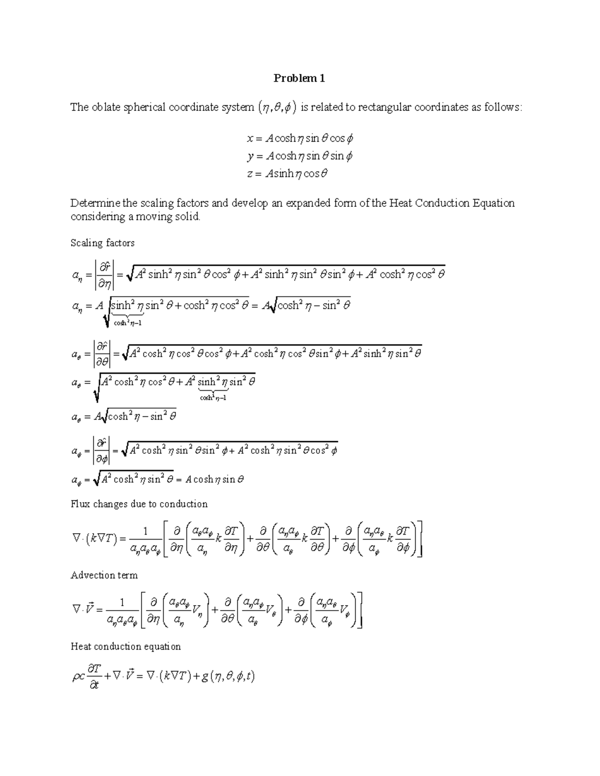 Scaling Factors Practice - Problem 1 The oblate spherical coordinate ...