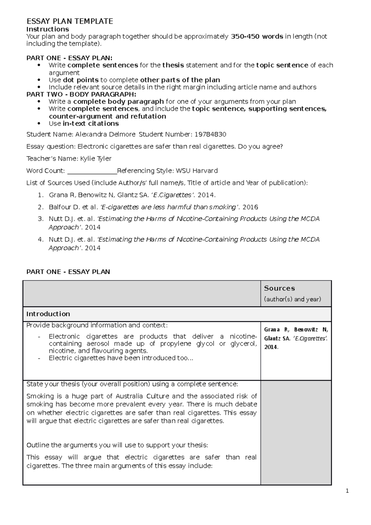Essay Plan 2 Instructions Your Plan And Body Paragraph Together