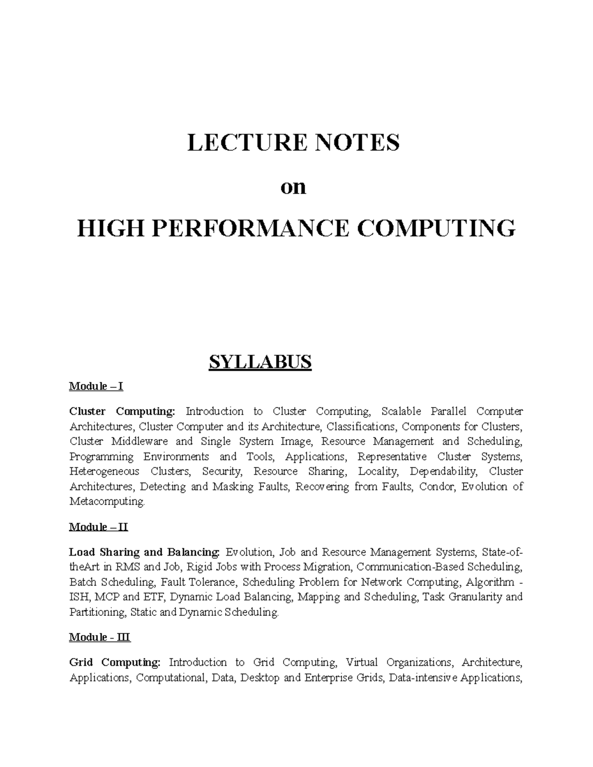 HIGH Performance Computing - LECTURE NOTES on HIGH PERFORMANCE ...