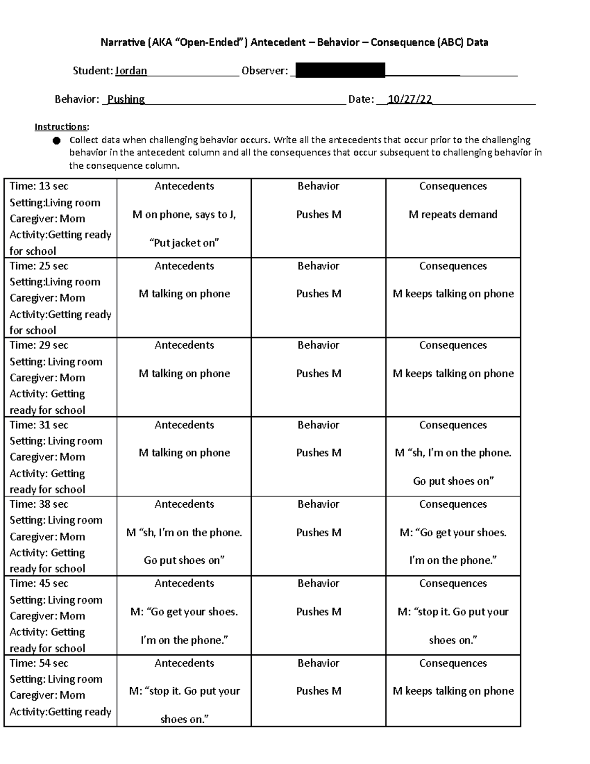 Narrative open-ended abc data sheet discontinuous - Narrative (AKA ...