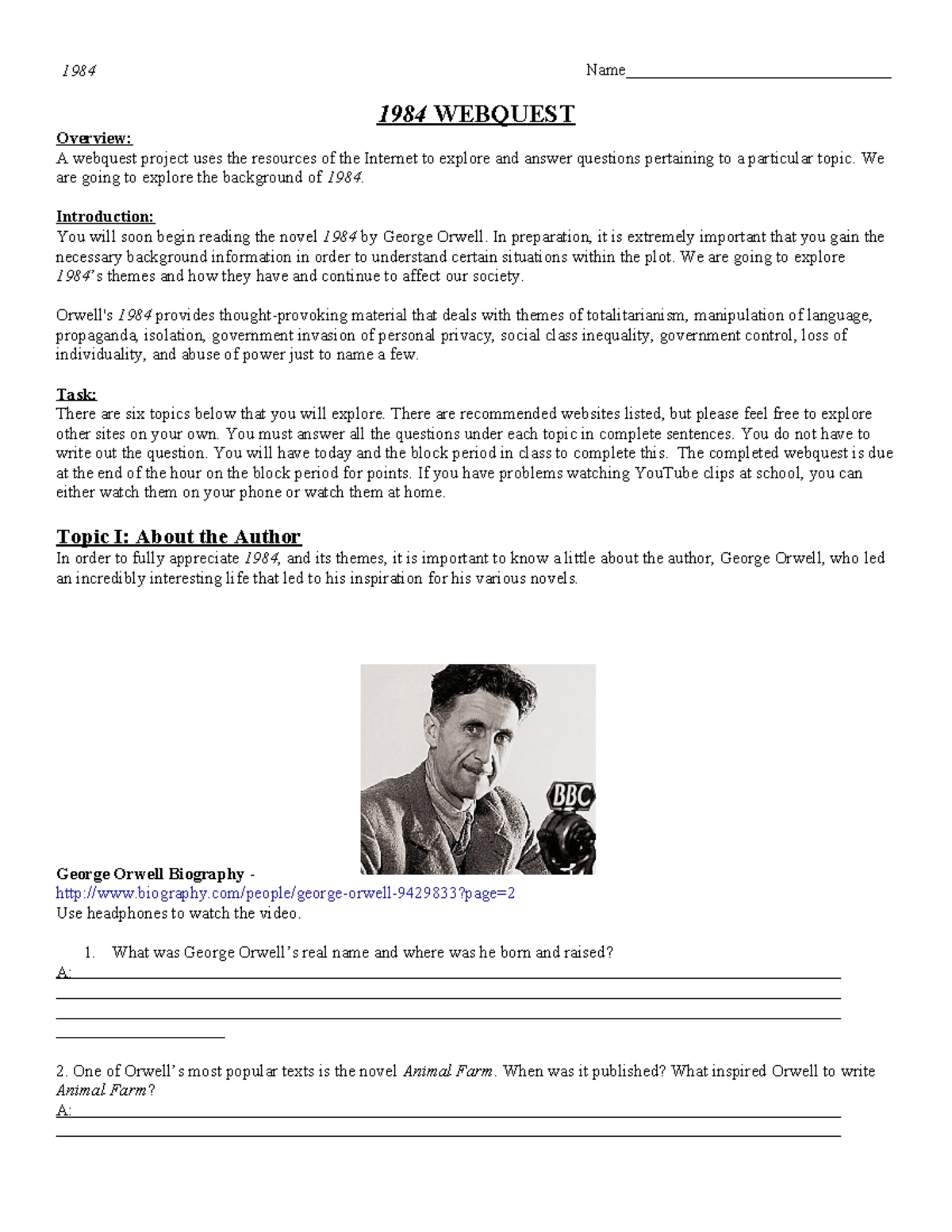 1984 webquest 2017 - balls - 1984 WEBQUEST Overview: A webquest project ...