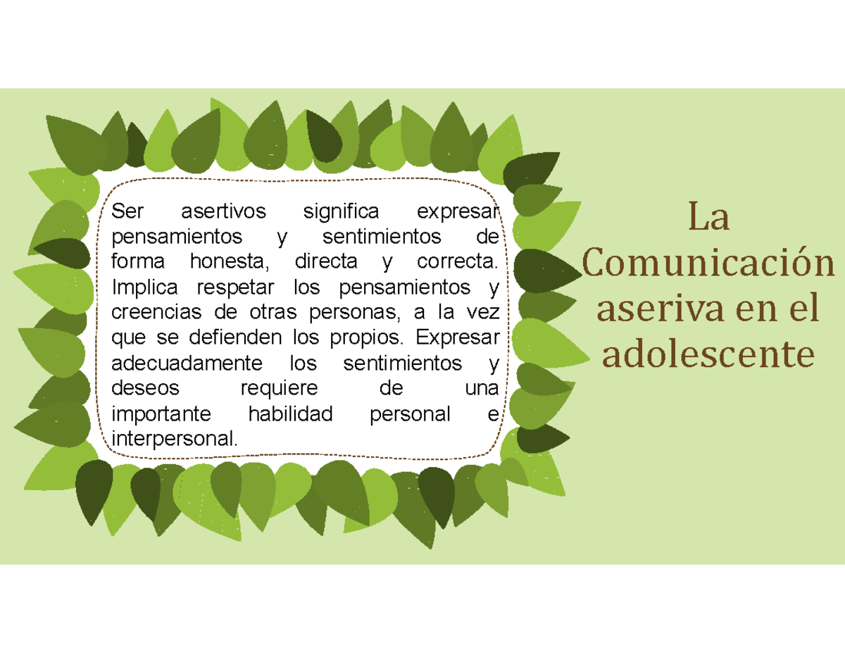 LA Comunicación Asertiva - La Comunicación aseriva en el adolescente Ser asertivos significa ...
