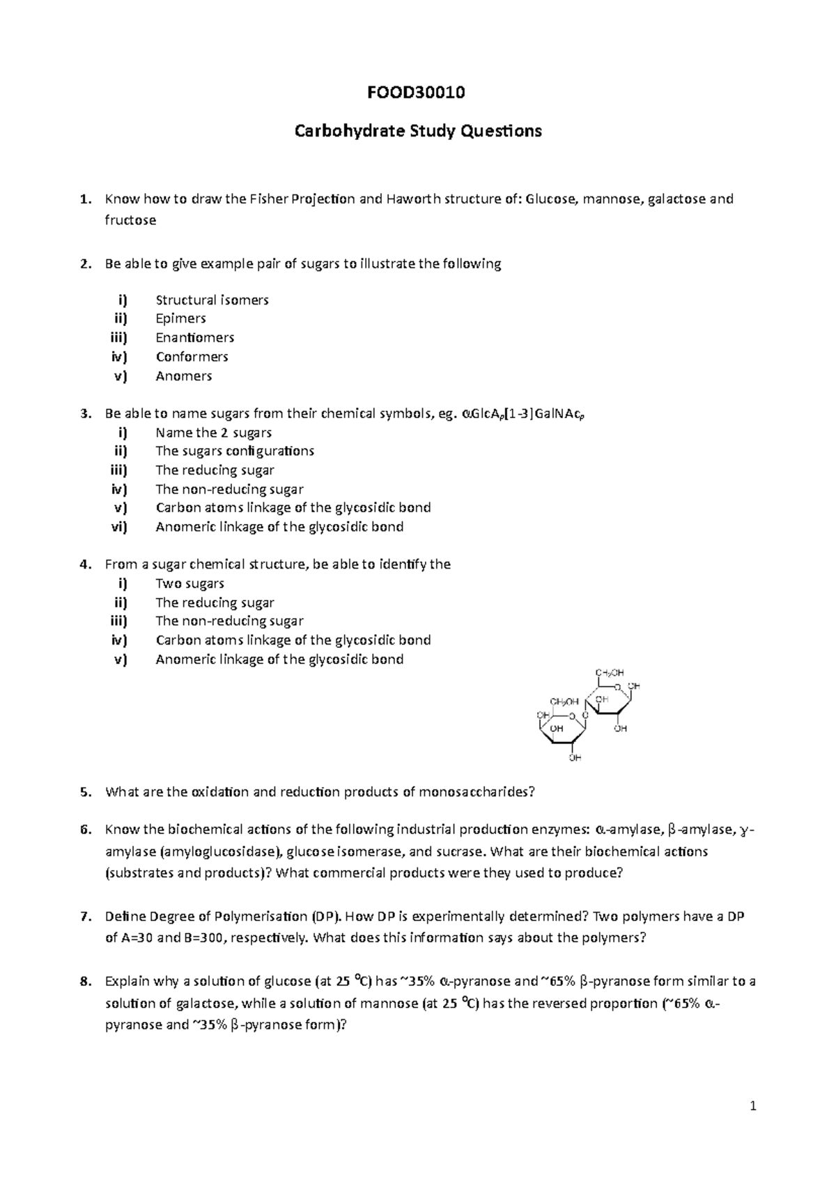 Sample/practice exam, questions - FOOD30010 Carbohydrate Study ...