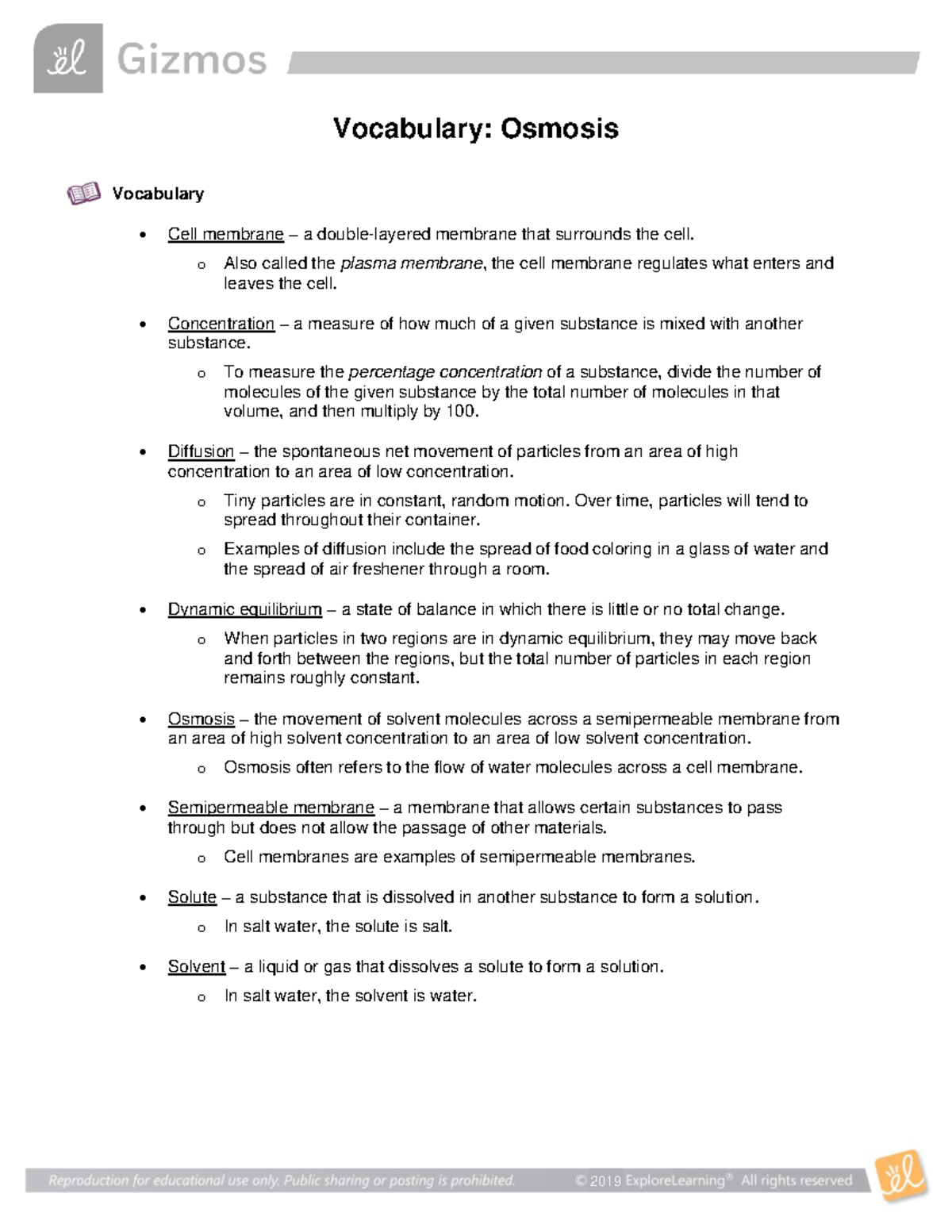 Osmosis Vocab - 2019 Vocabulary: Osmosis Vocabulary Cell membrane – a ...
