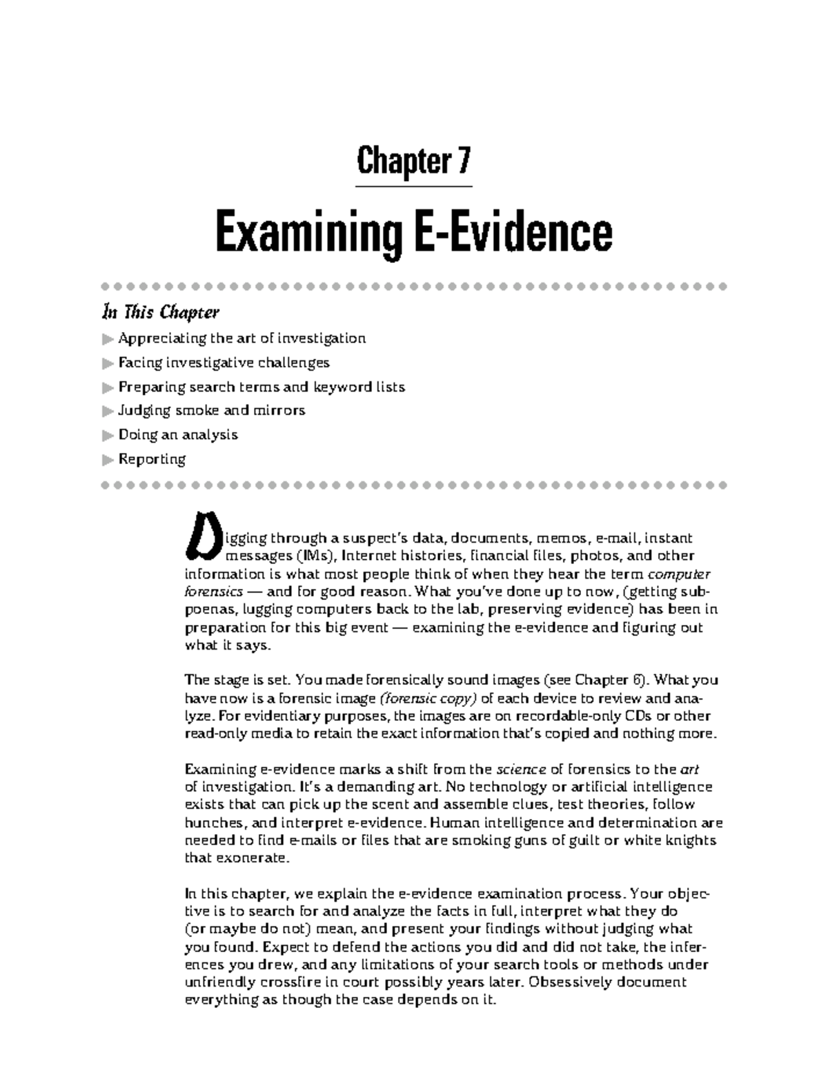 Computer Forensics Examining E-Evidence - Chapter 7 Examining E ...