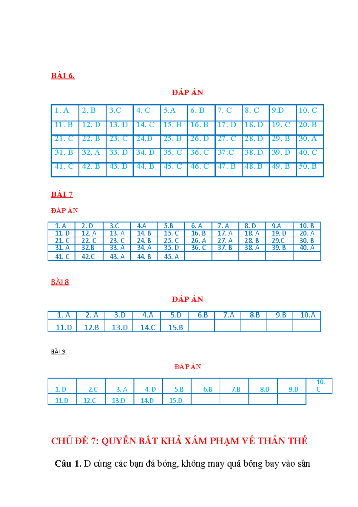 ĐÁP ÁN ÔN TẬP. SÁCH MÀU XANH - BÀI 6. ĐÁP ÁN 1. A 2. B 3 4. C 5 6. B 7 ...