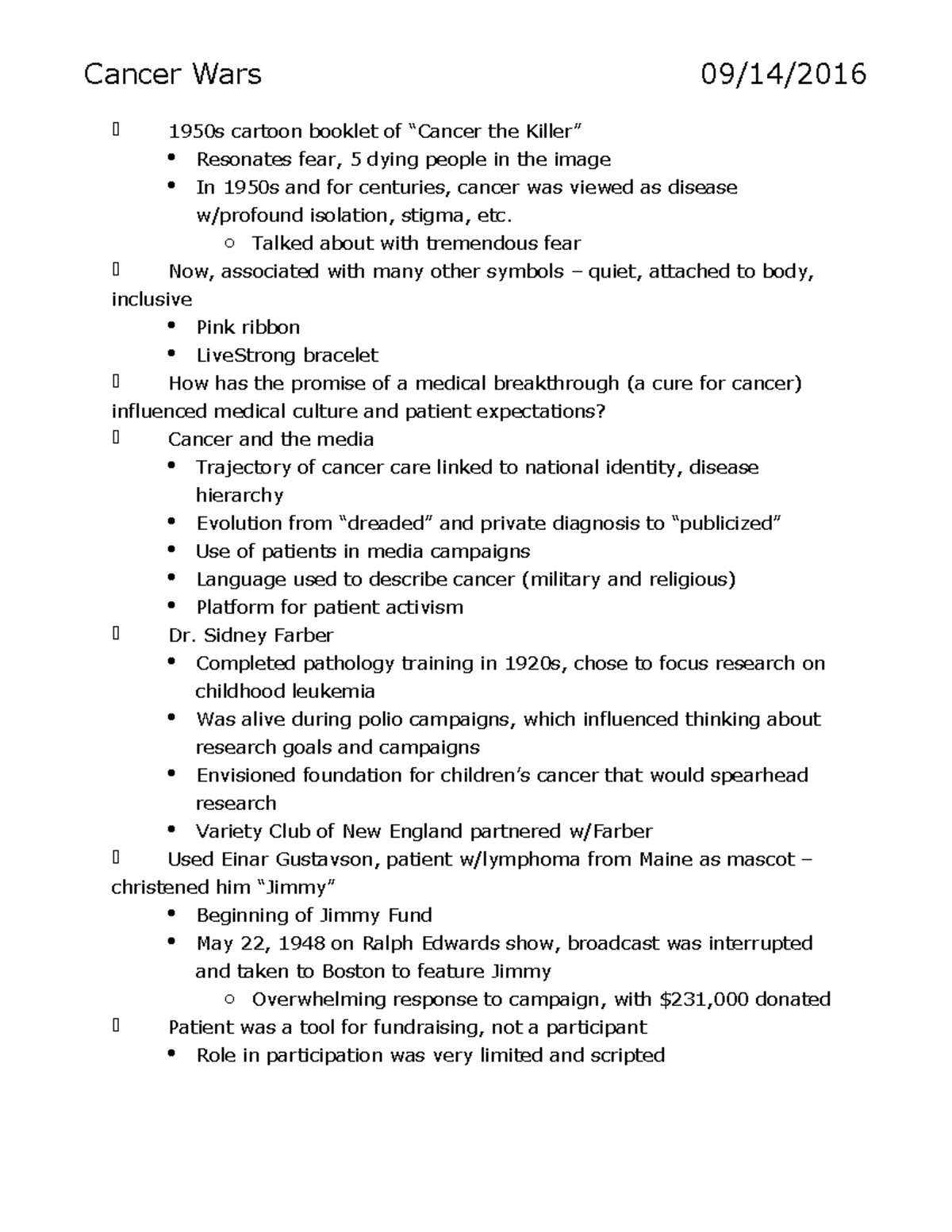 Lecture 5 - Cancer Wars 1950s cartoon booklet of the Resonates fear, 5 ...