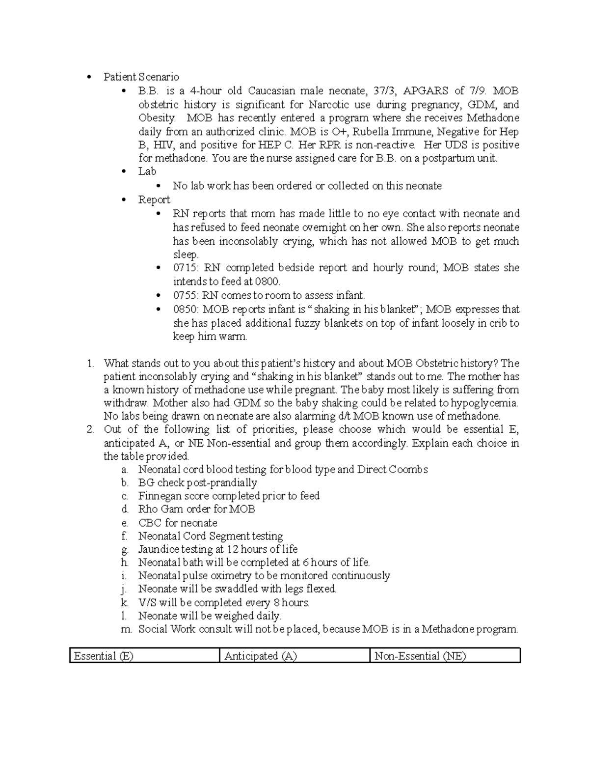 Quiz 2 Neonatal and Postpartum Case Study ohearn - Patient Scenario B ...