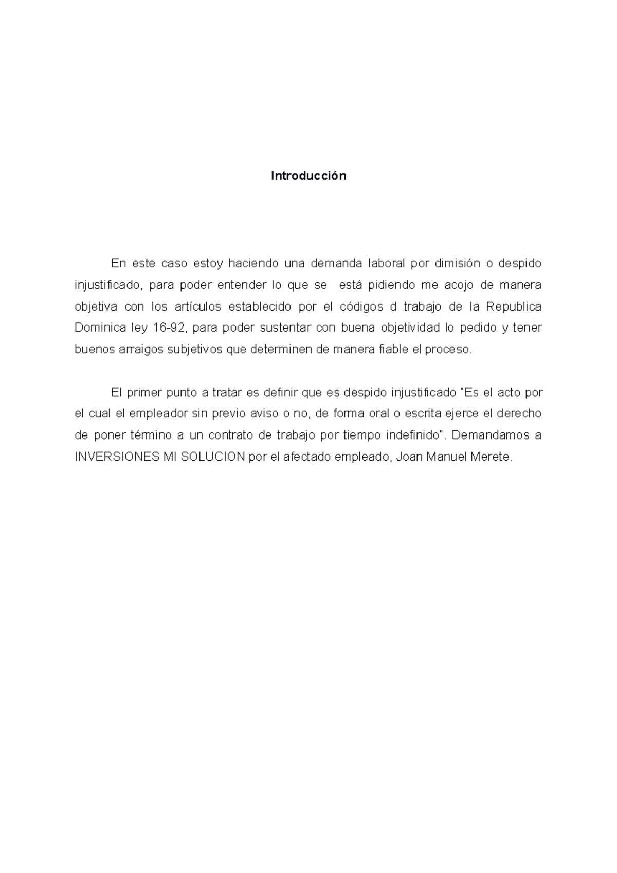 Tarea 8 DER Laboral Y SU PROC UAPA JPFT - Introducción En este caso ...