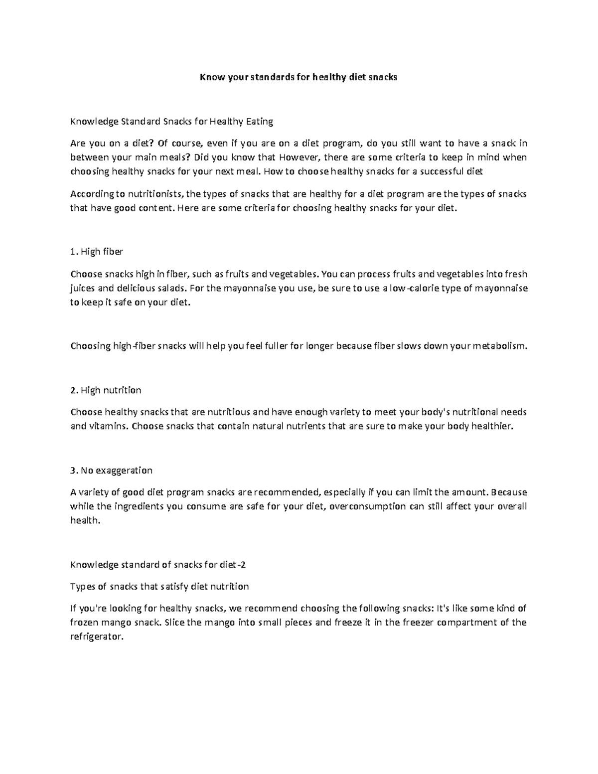 Know your standards for healthy diet snacks - Know your standards for ...