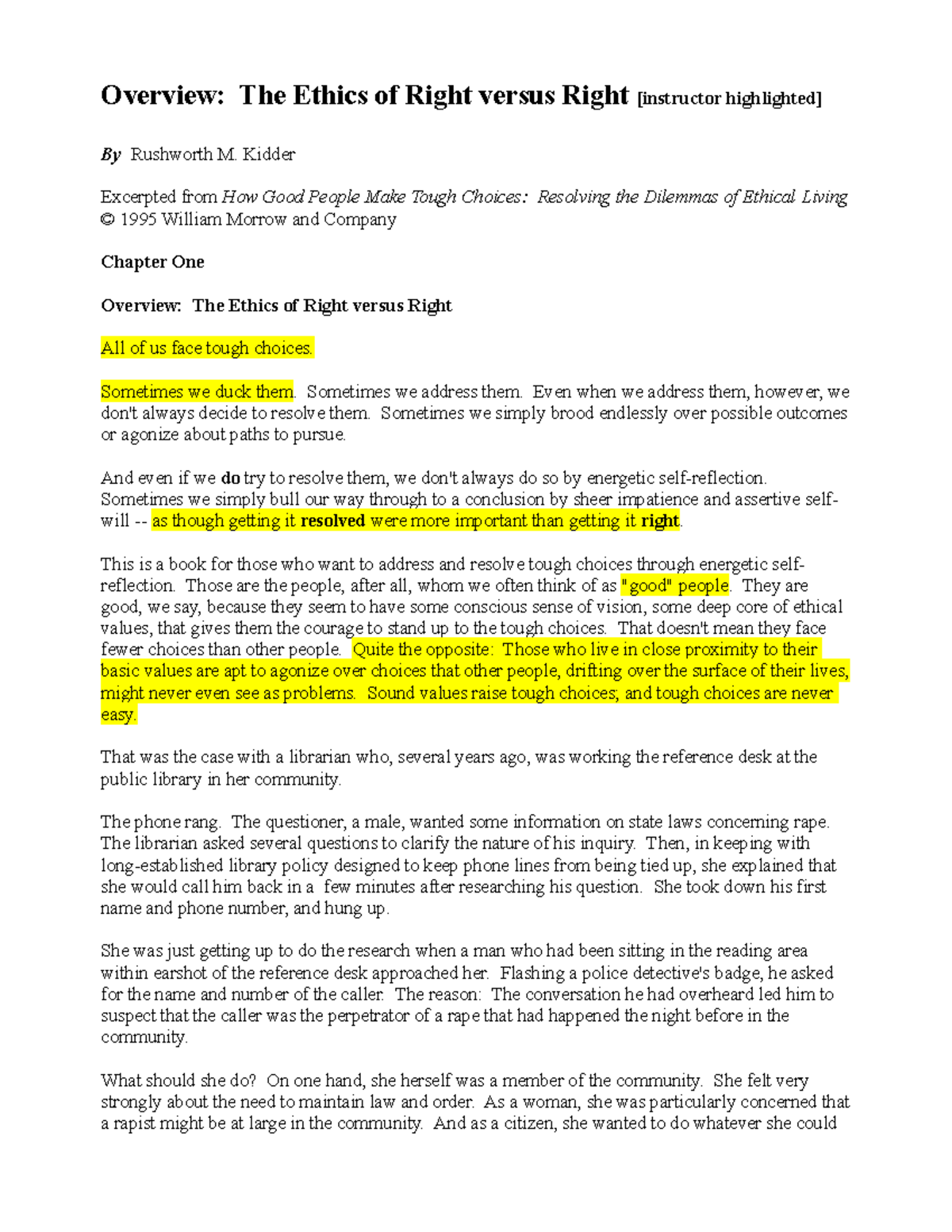 Ethics of Right vs Right (highlighted) - - Studocu