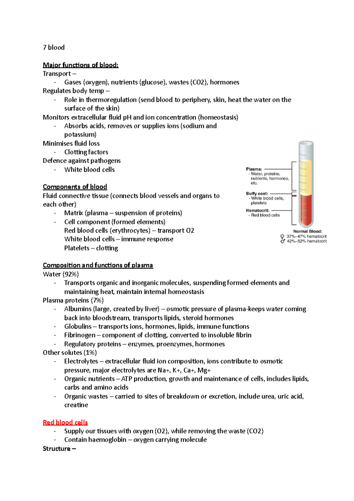 blood - Lecture notes 7 - 7 blood Major functions of blood: Transport ...