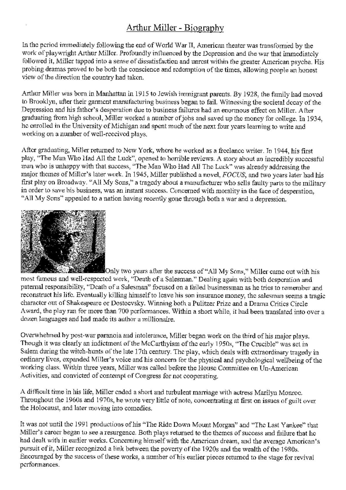 Arthur Miller - aielfgnkbq3oeglijk - Arthur Miller Biography In the ...