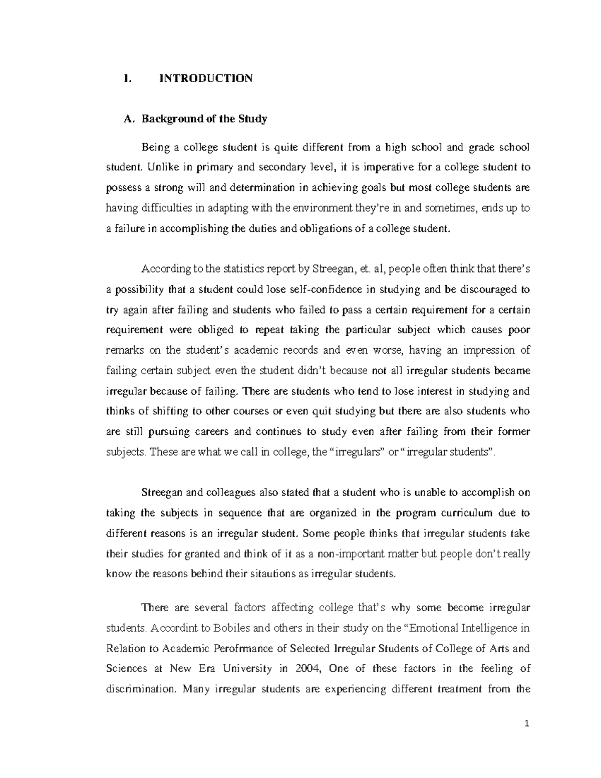 Pdfcoffee - yes - I. INTRODUCTION A. Background of the Study Being a ...