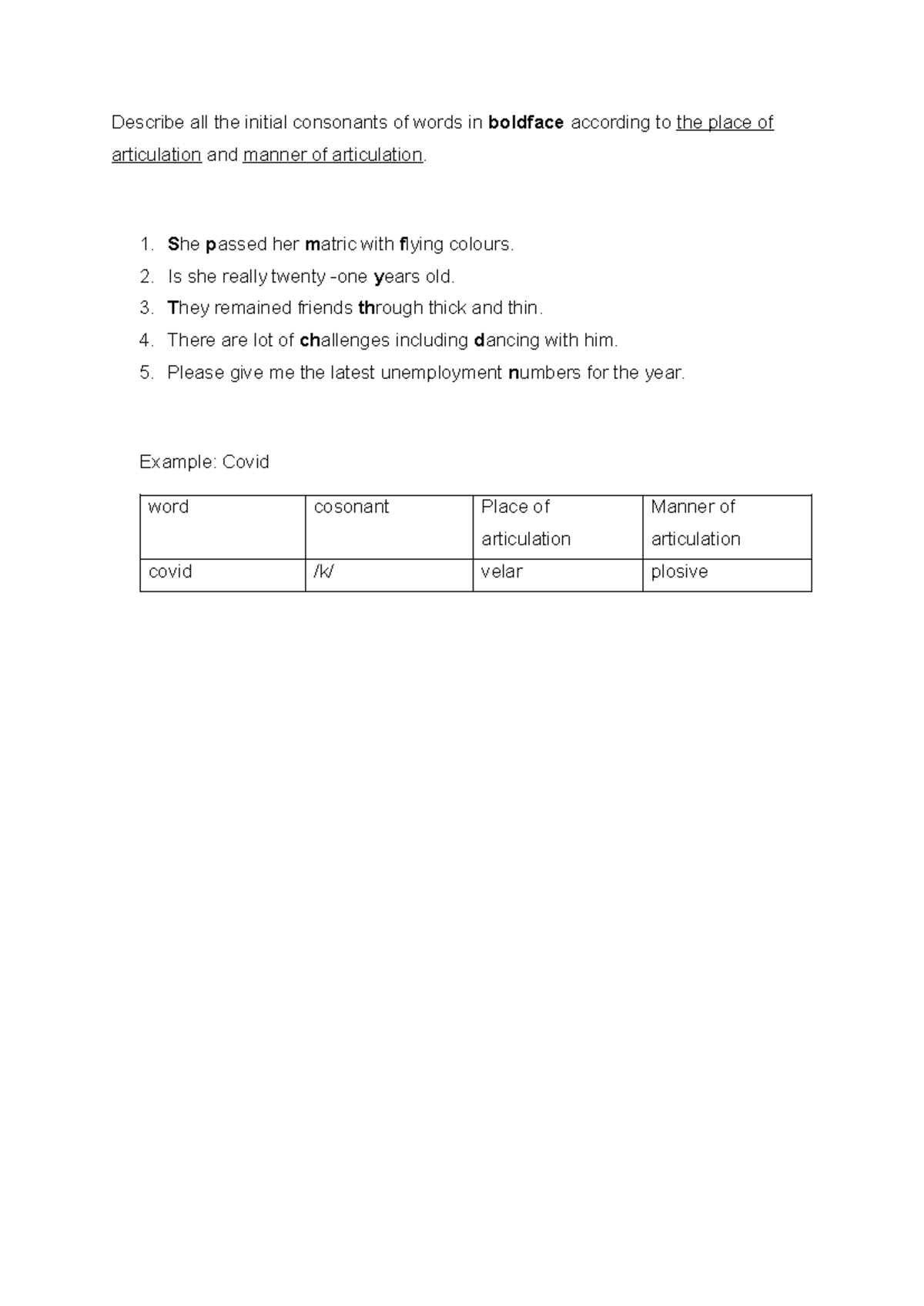 4 - Language notes - Describe all the initial consonants of words in ...