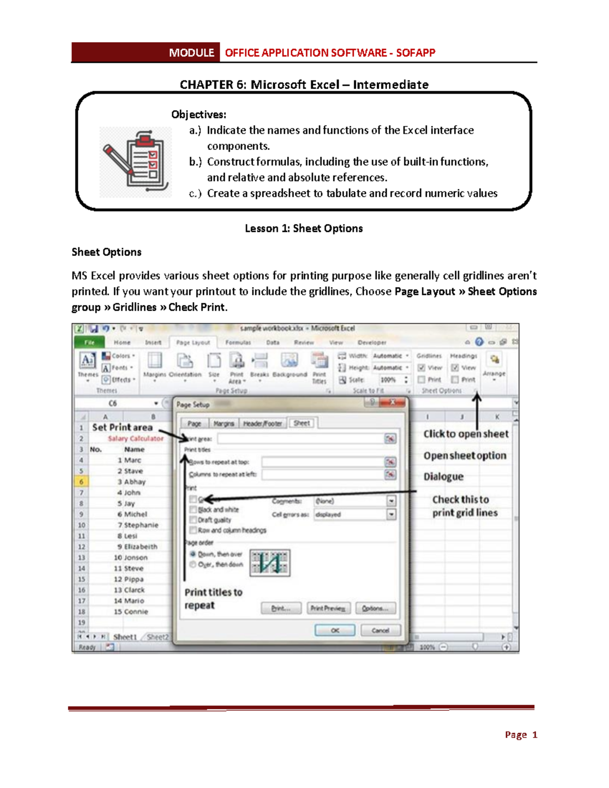Sofapp Chapter 6 - CHAPTER 6: Microsoft Excel – Intermediate Lesson 1 ...