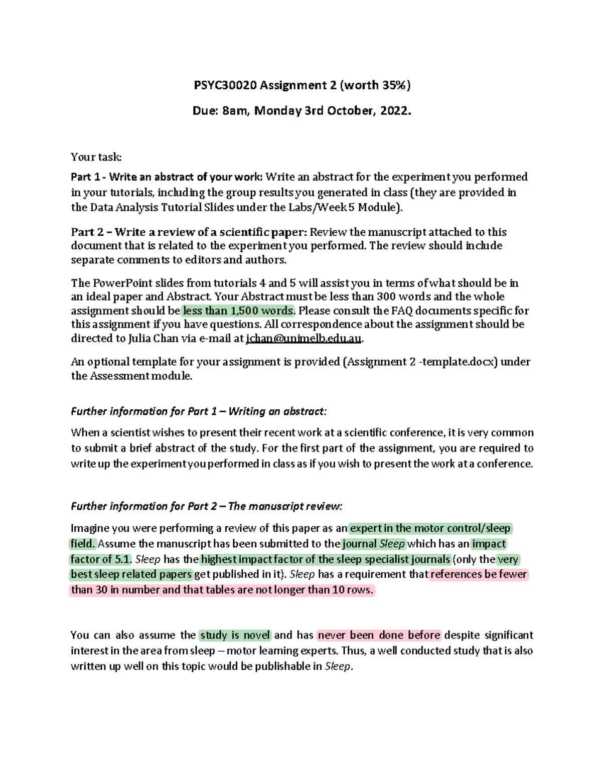 2022 Assessment 2 Paper Review - PSYC30020 Assignment 2 (worth 35%) Due: 8am, Monday 3rd October ...