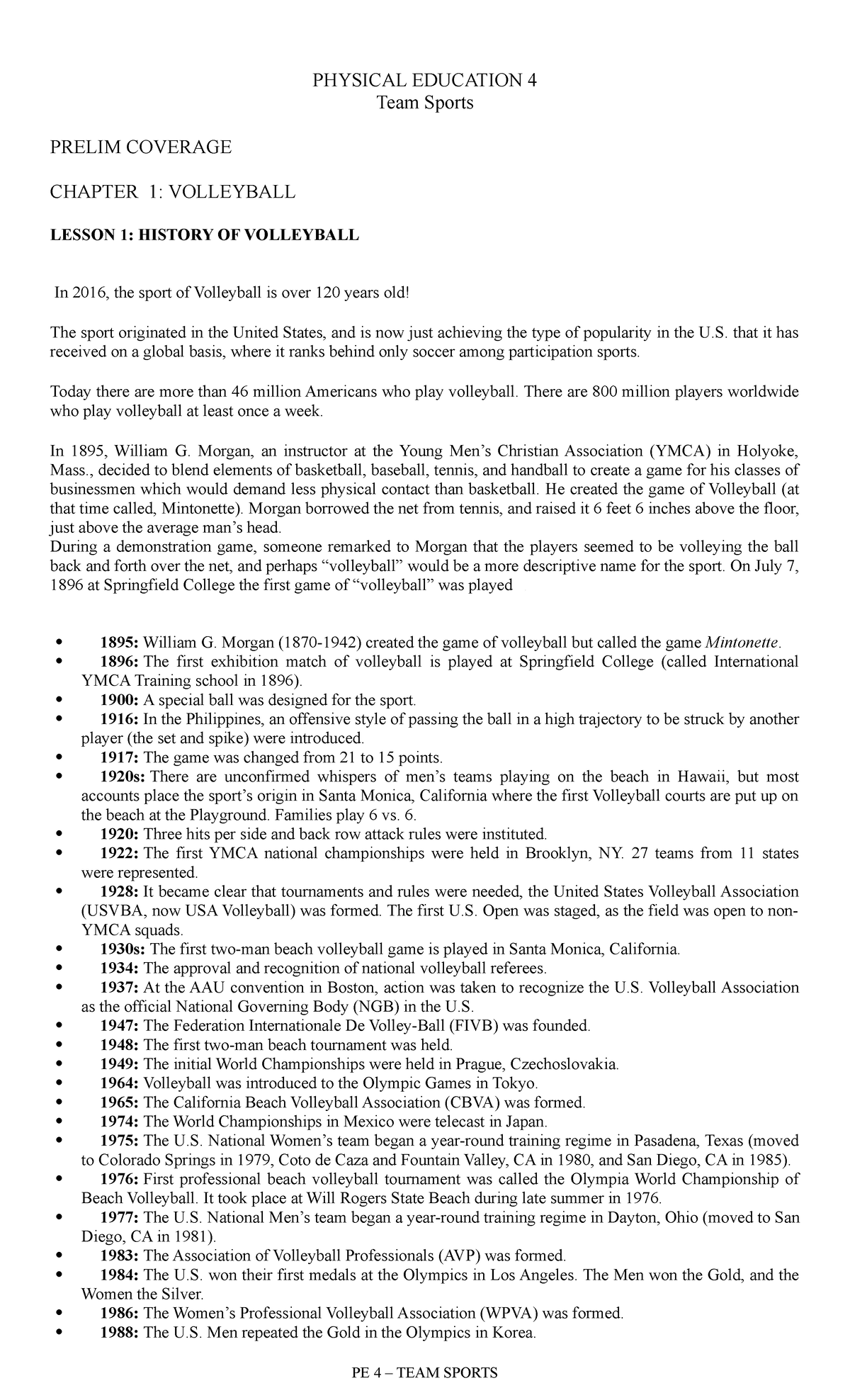 Module 1 PE 4 TEAM Sports - PHYSICAL EDUCATION 4 Team Sports PRELIM ...