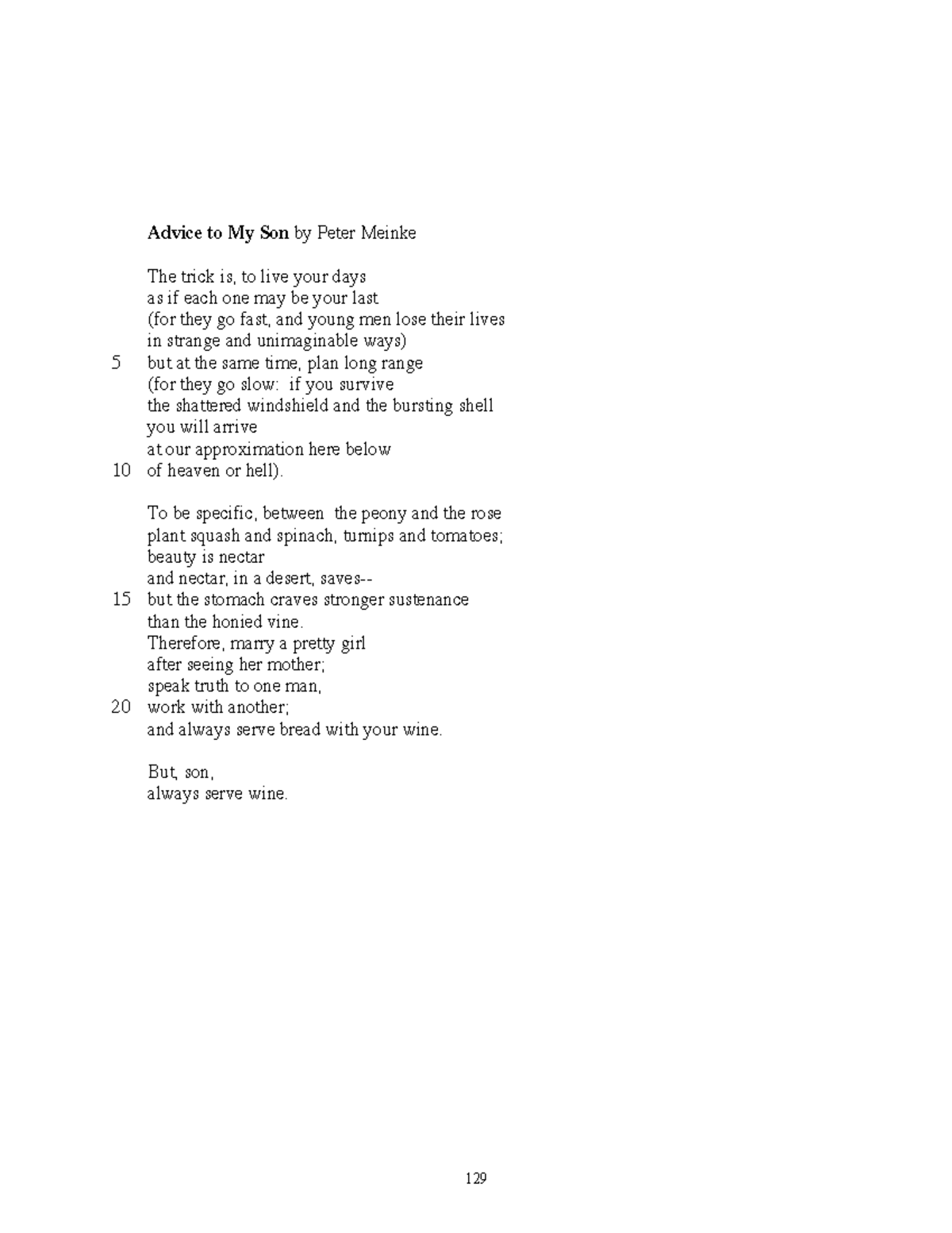 Advice to My ASon Annotated - Advice to My Son by Peter Meinke The ...