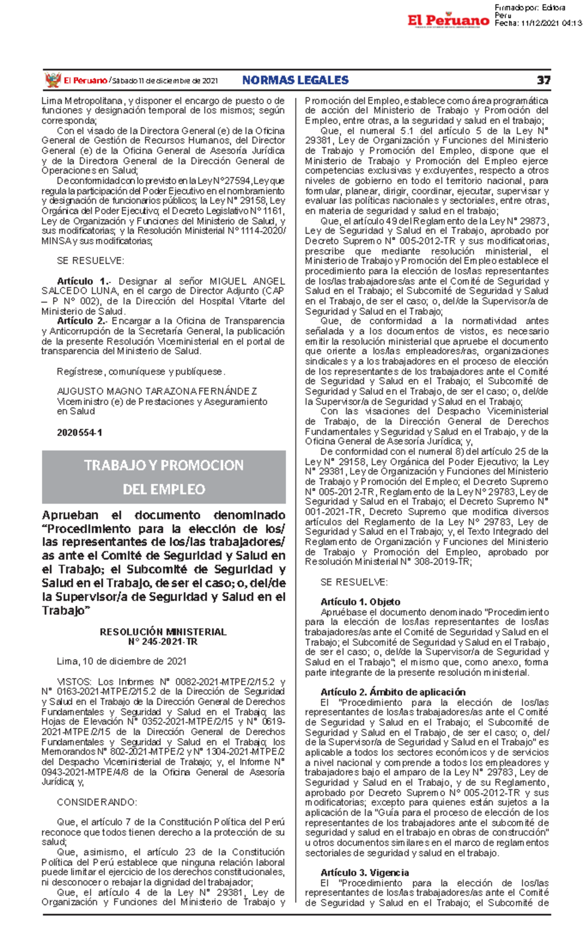 Elecciones del CSST - exelente - El Peruano /Sábado 11 de diciembre de ...