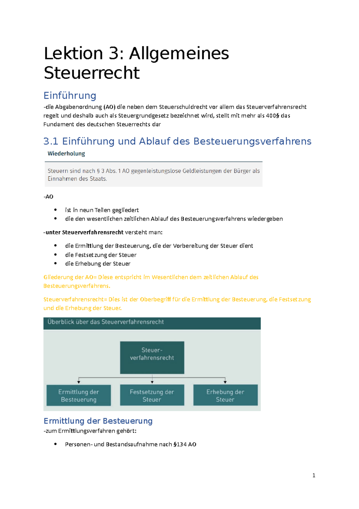 Lektion 3 - Lektion 3: Allgemeines Steuerrecht Einführung -die ...