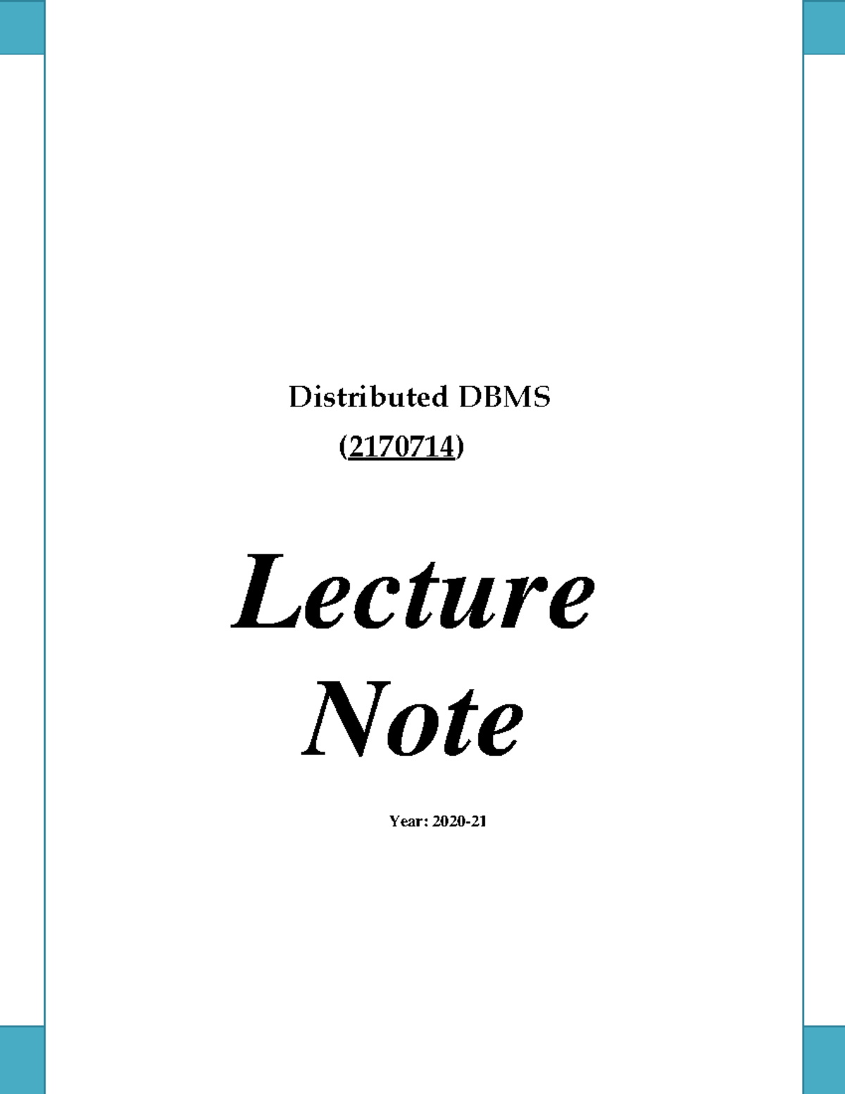 Distributed DBMS(2170714) Handbook - Distributed Database Management Systems - GTU - Studocu