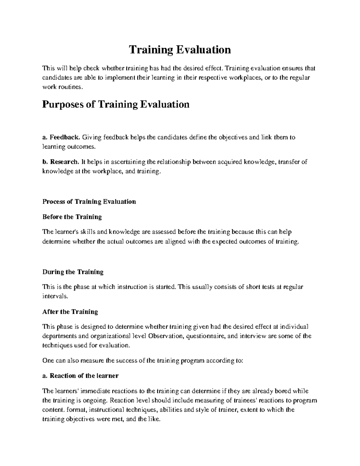 Training Evaluation Human Resource Management - Training Evaluation ...