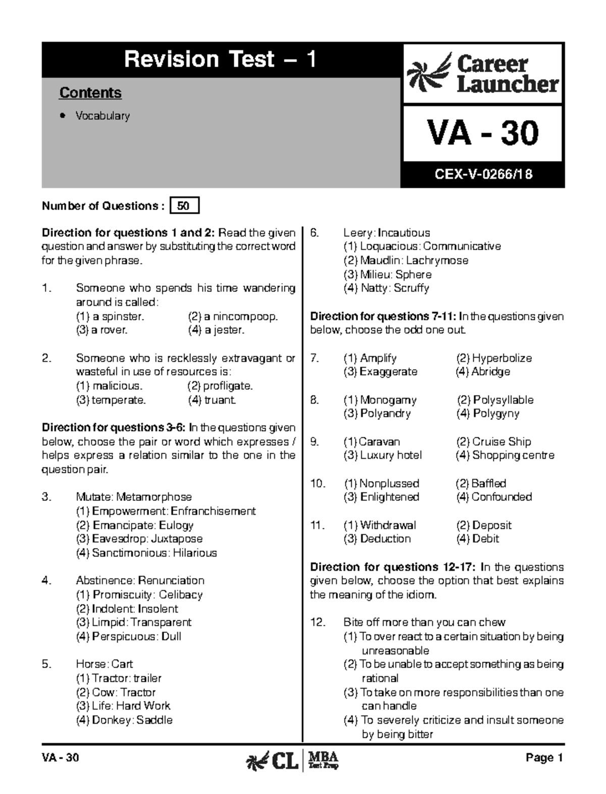 VA-30 Revision Test 1 with Solutions - VA - 30 Page 1 Revision Test – 1 ...