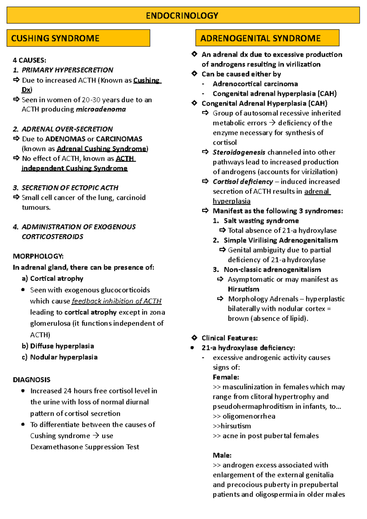 Endocrinology -revision study notes - 4 CAUSES: 1. PRIMARY ...
