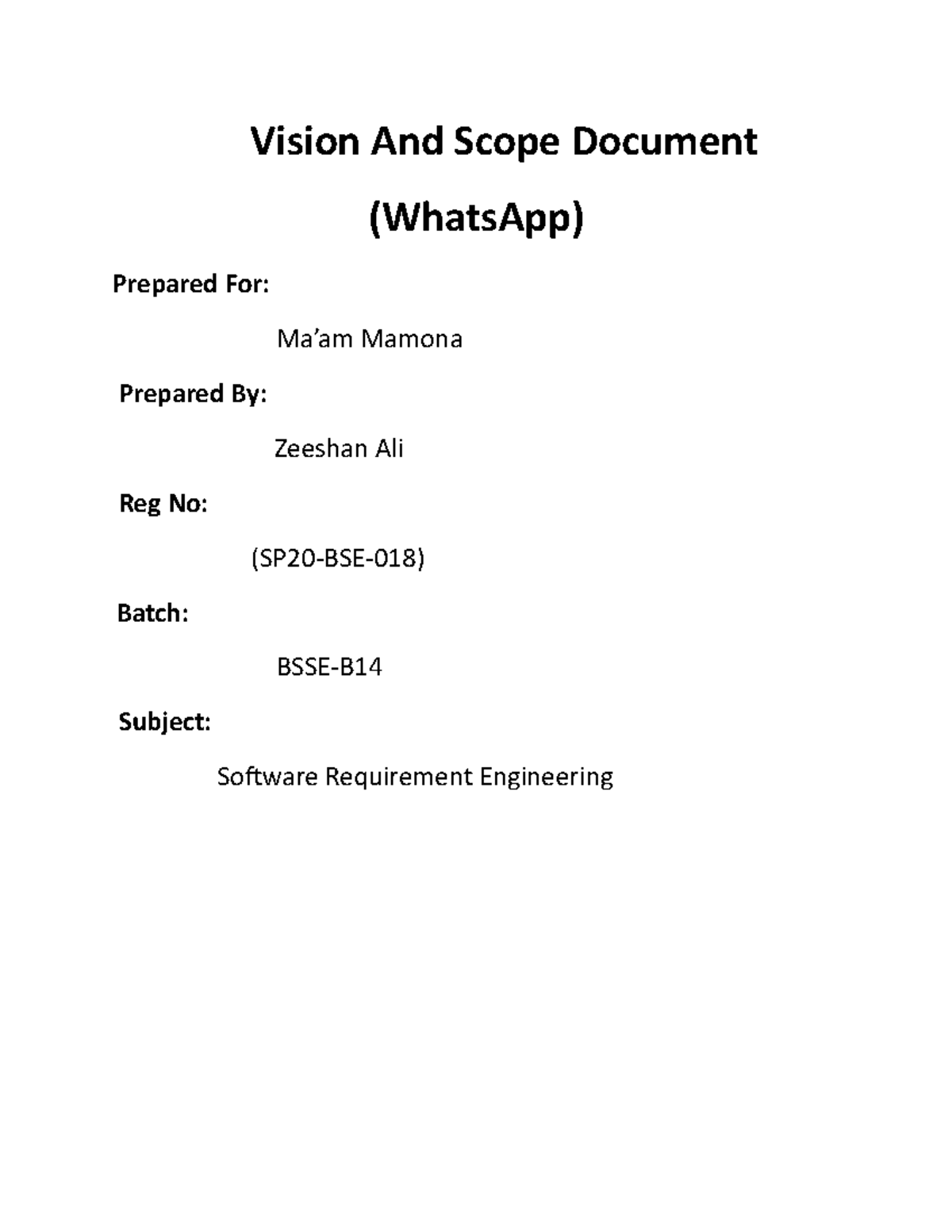 Vision And Scope Document Zeeshan Ali - Vision And Scope Document ...